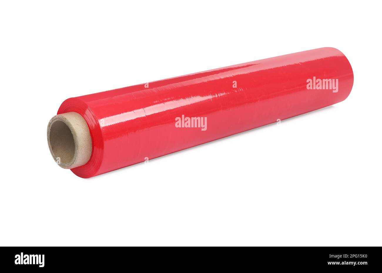 Roll of red plastic stretch wrap film isolated on white Stock Photo - Alamy