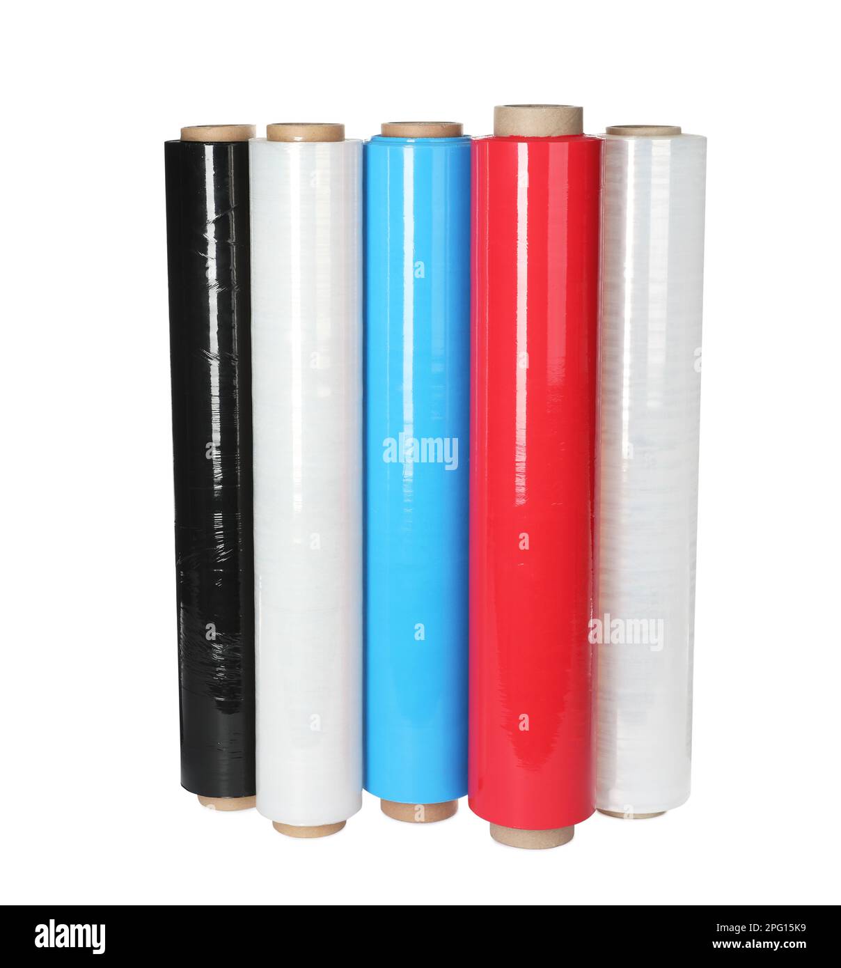 Different plastic stretch wrap films on white background Stock Photo ...