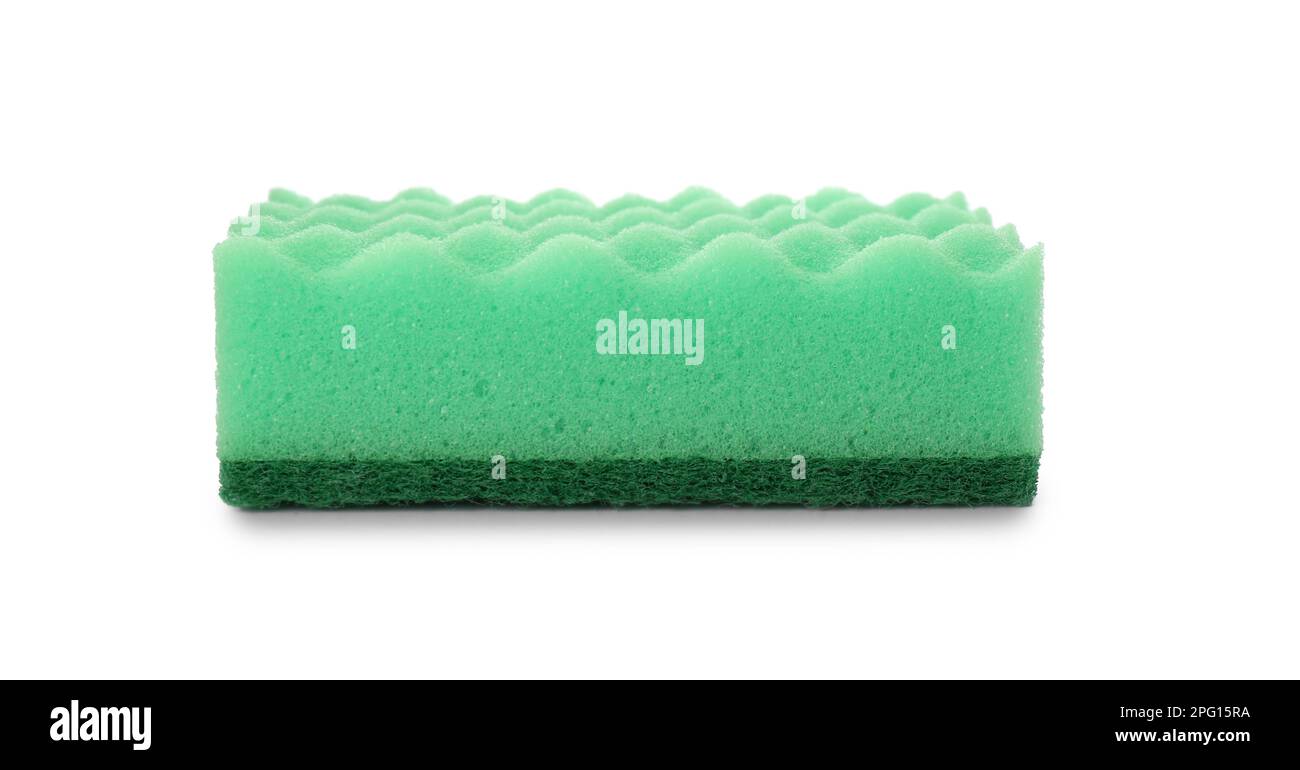 Green cleaning sponge with abrasive scourer isolated on white Stock ...
