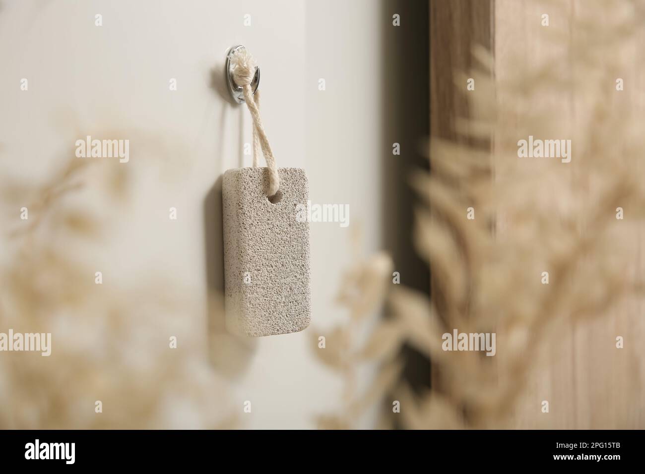 Pumice stone hanging on white wall indoors Stock Photo - Alamy