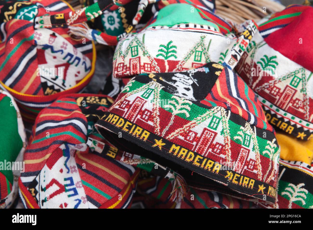 Funchal, Portugal - August 25, 2017: Assortment of colorful souvenir ...
