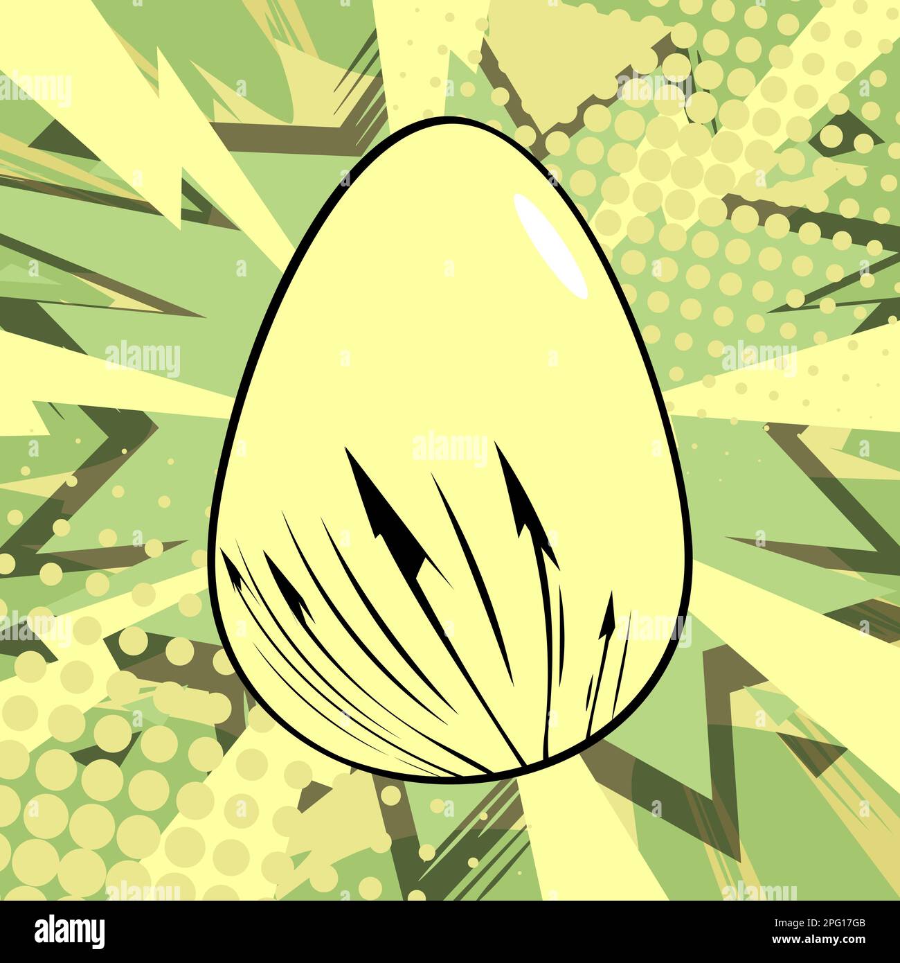 Comic book Easter banner with pastel green and yellow colored Egg. Comics abstract retro pop art ...