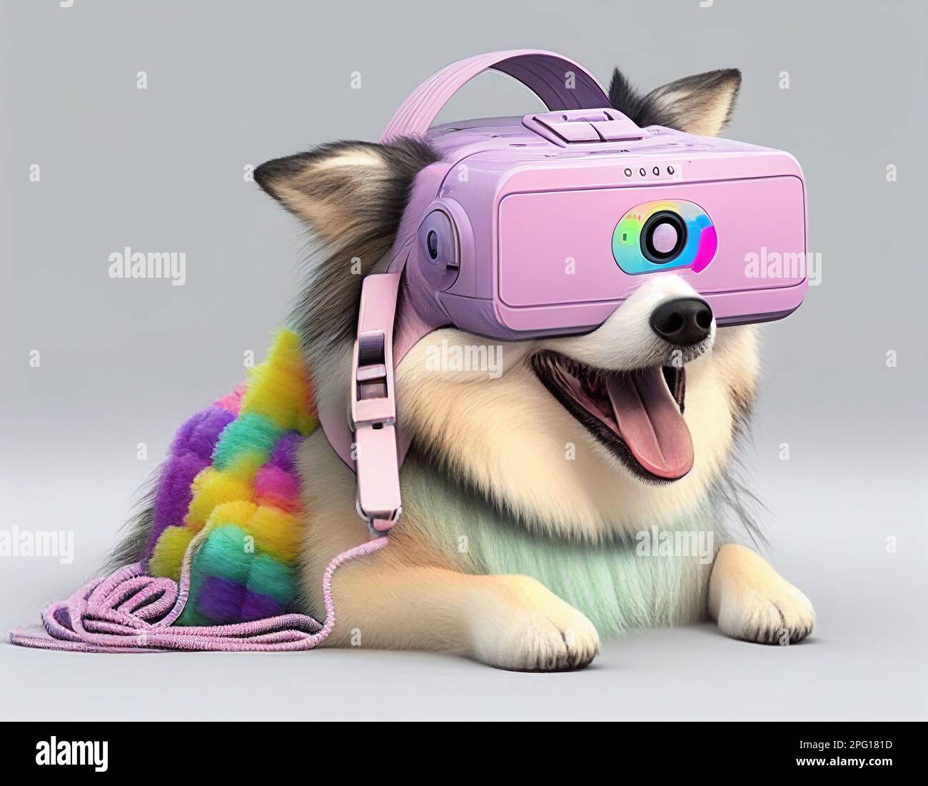Fashionable corgi dog wearing a VR headset in fairy kei style Stock ...