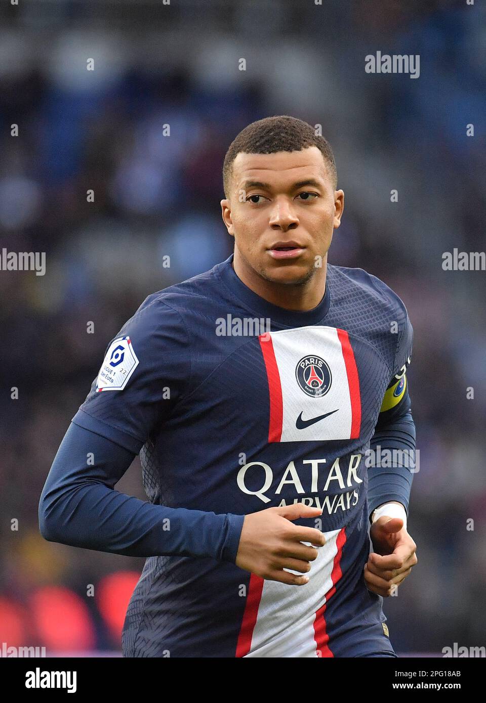 Paris, France. 19th Mar, 2023. Paris Saint Germain's striker Kylian Mbappe during the Ligue 1 ...
