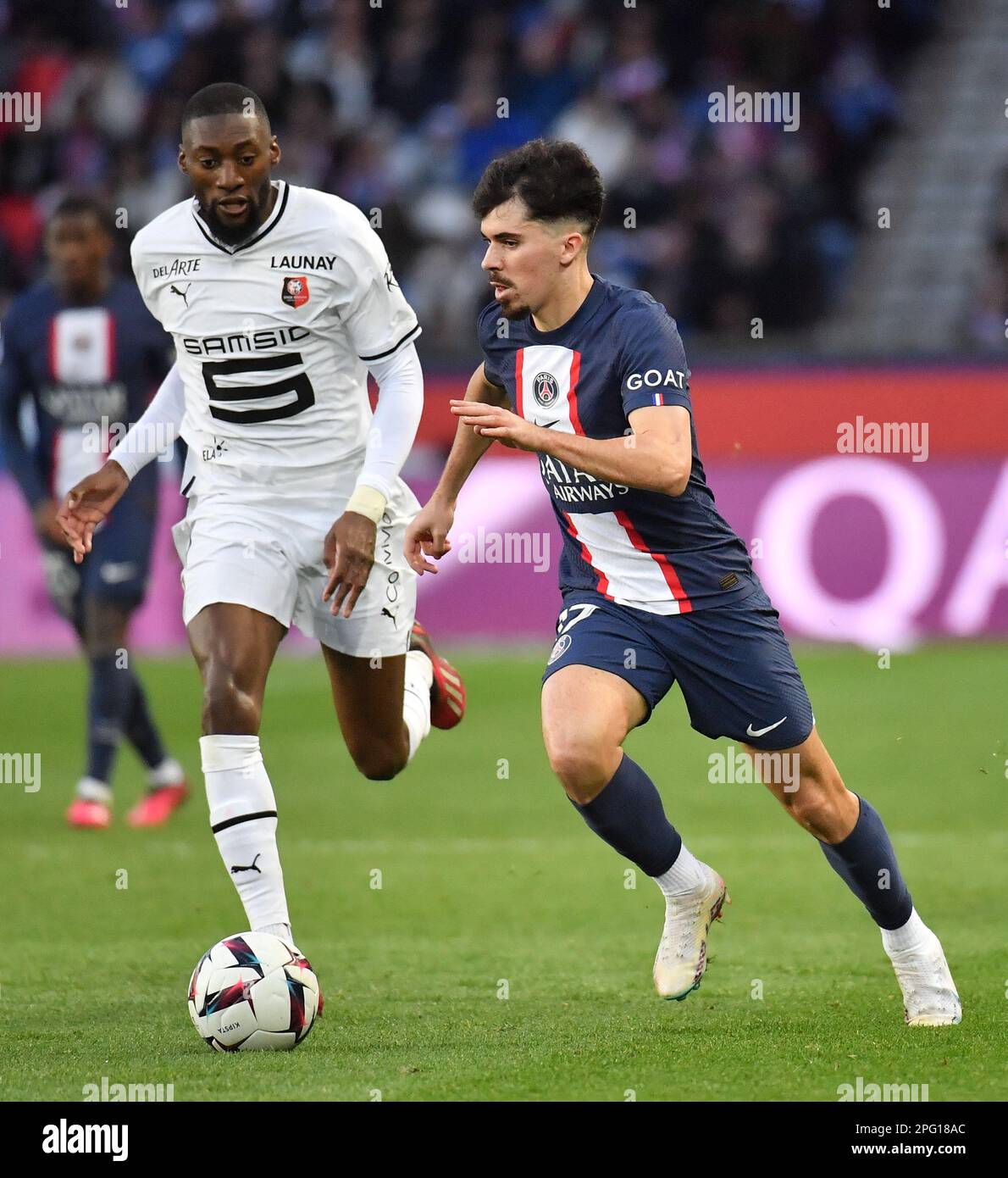 Paris, France. 19th Mar, 2023. Paris Saint Germain's Vitinha during the Ligue 1 football match ...