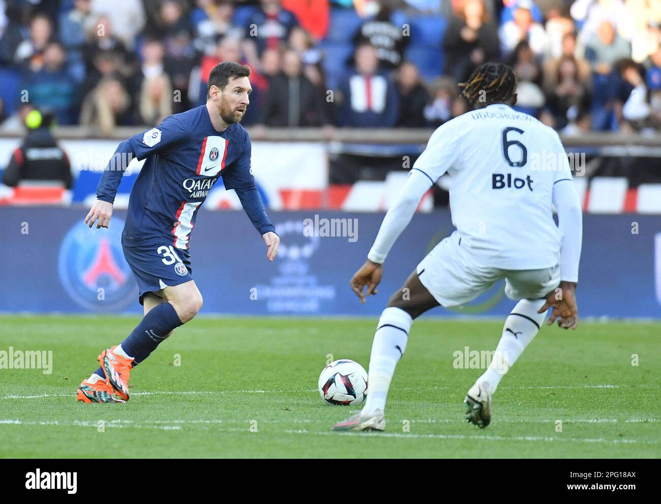 Paris, France. 19th Mar, 2023. Paris Saint Germain's striker Lionel Messi during the Ligue 1 ...