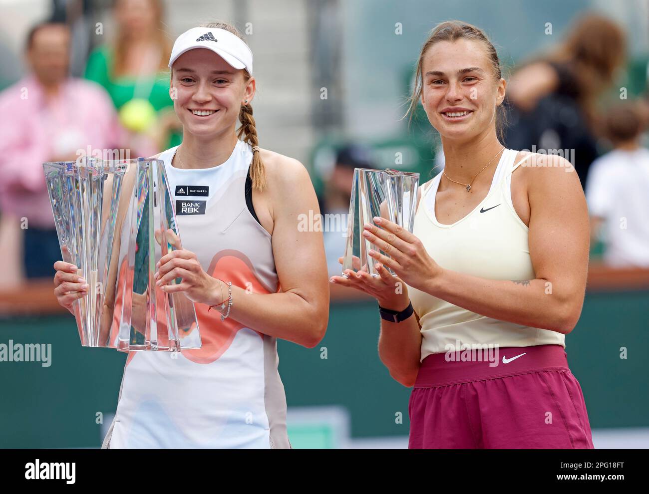 March 19, 2023 Elena Rybakina of Kazakhstan pose with the winner's ...