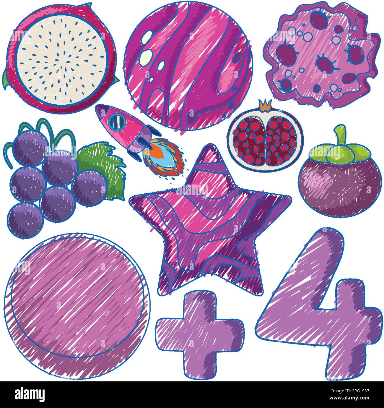 Purple Objects in Pencil Colour Sketch Simple Style illustration Stock ...