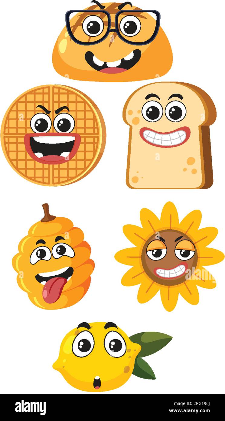 Set of food cartoon character simple style illustration Stock Vector ...