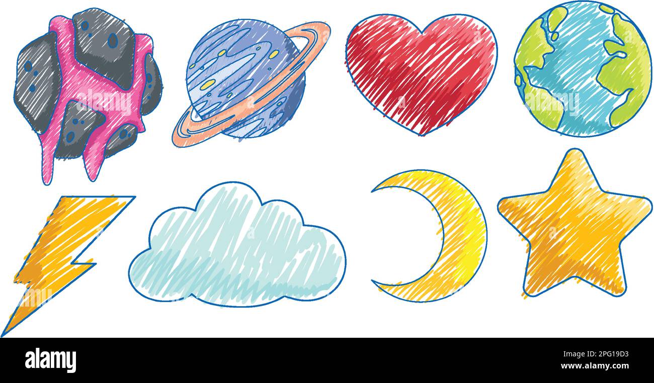 Weather icons in Pencil Colour Sketch Simple Style illustration Stock ...