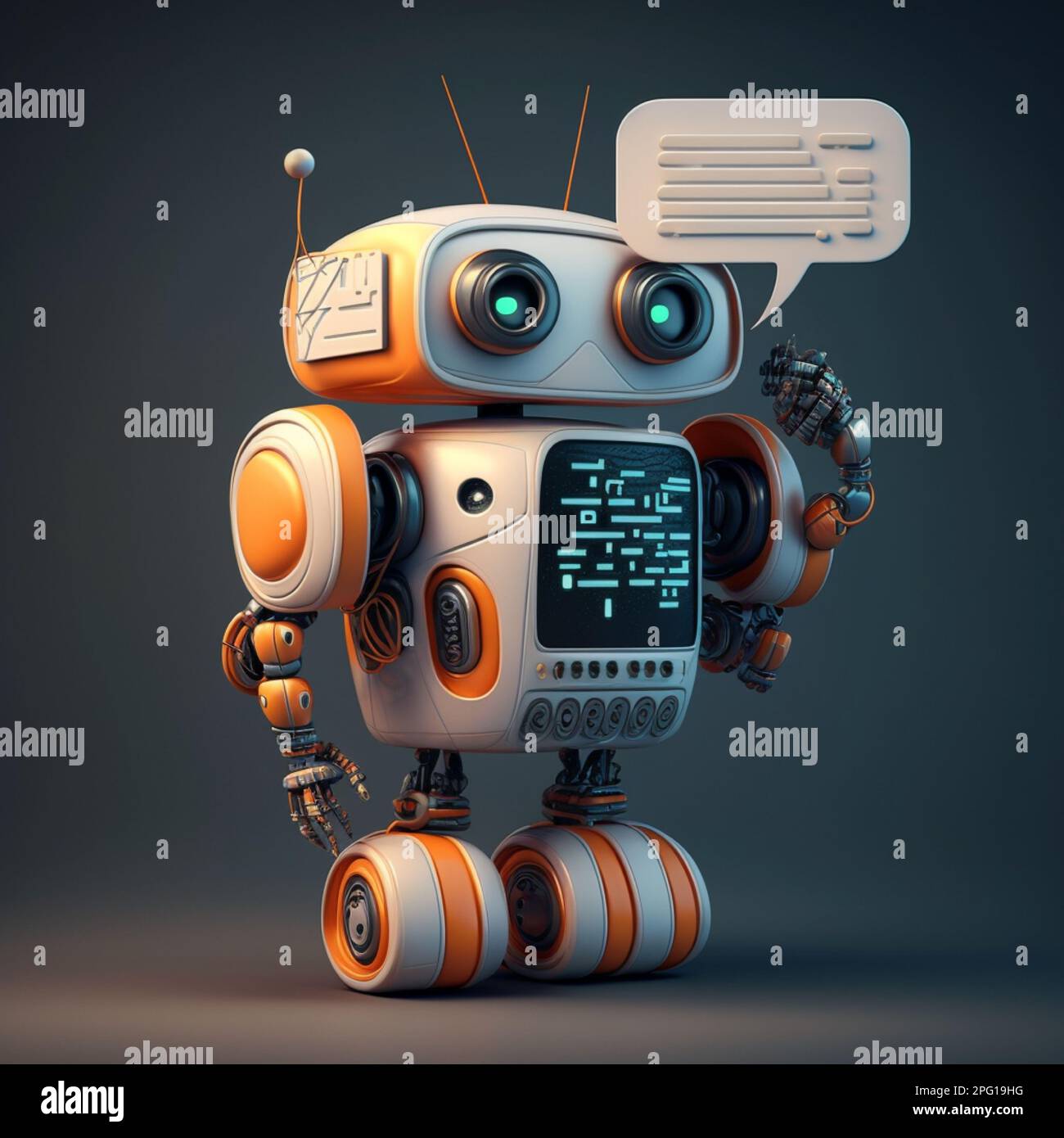 Futuristic robot with the big screen. Concept of chatbot with ...