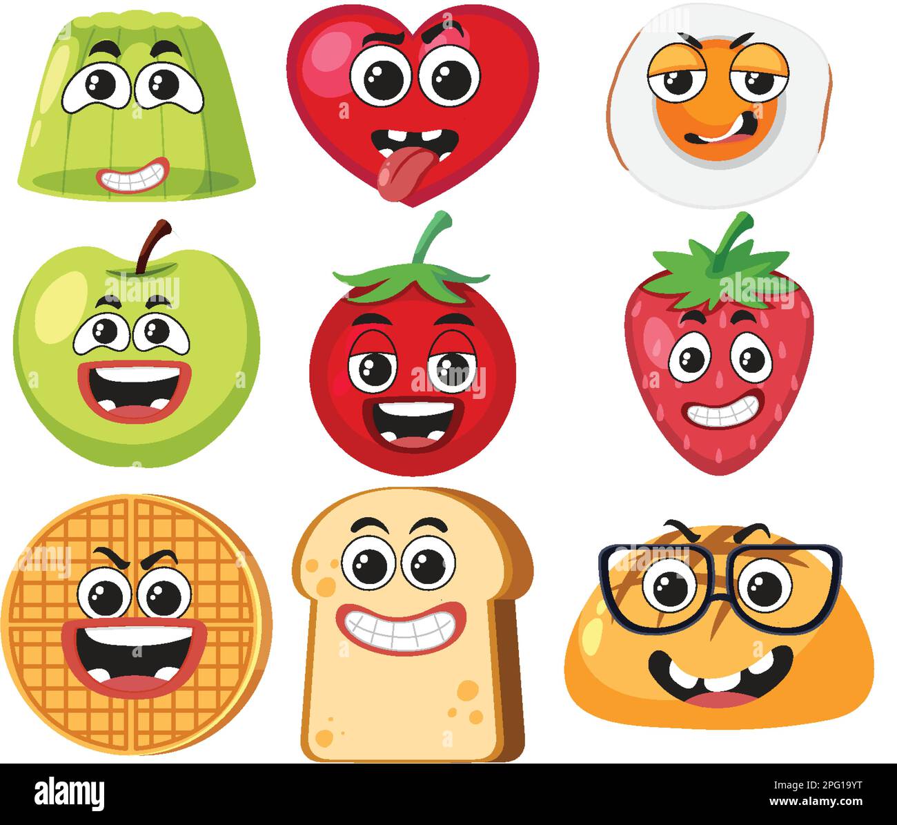 Set of food cartoon character simple style illustration Stock Vector ...