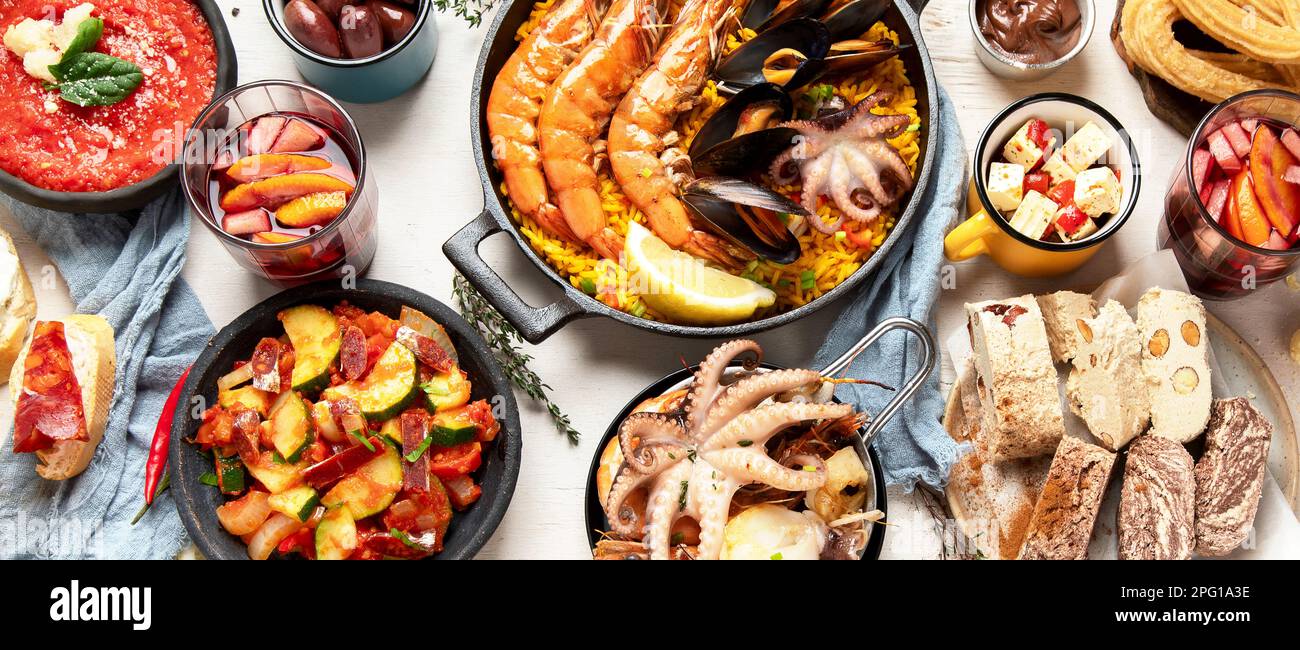 Typical spanish tapas concept. Concept include jamon, chorizo sausage ...