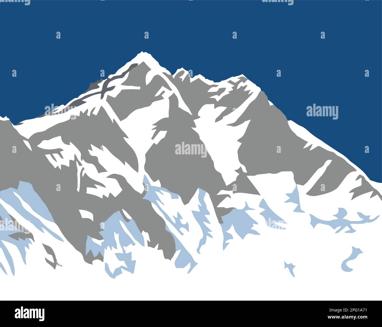 Mount Lhotse south rock face, vector illustration, Khumbu valley ...