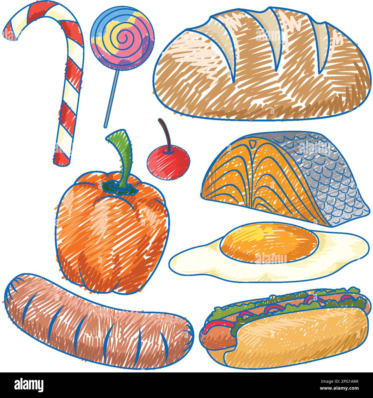 Various Foods in Pencil Colour Sketch Simple Style illustration Stock ...