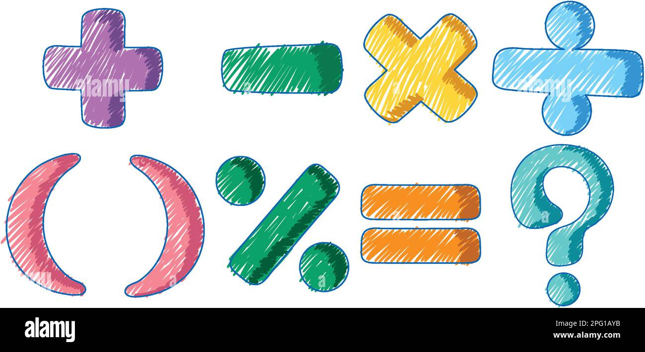 Basic Maths Symbols in Pencil Colour Sketch Simple Style illustration ...