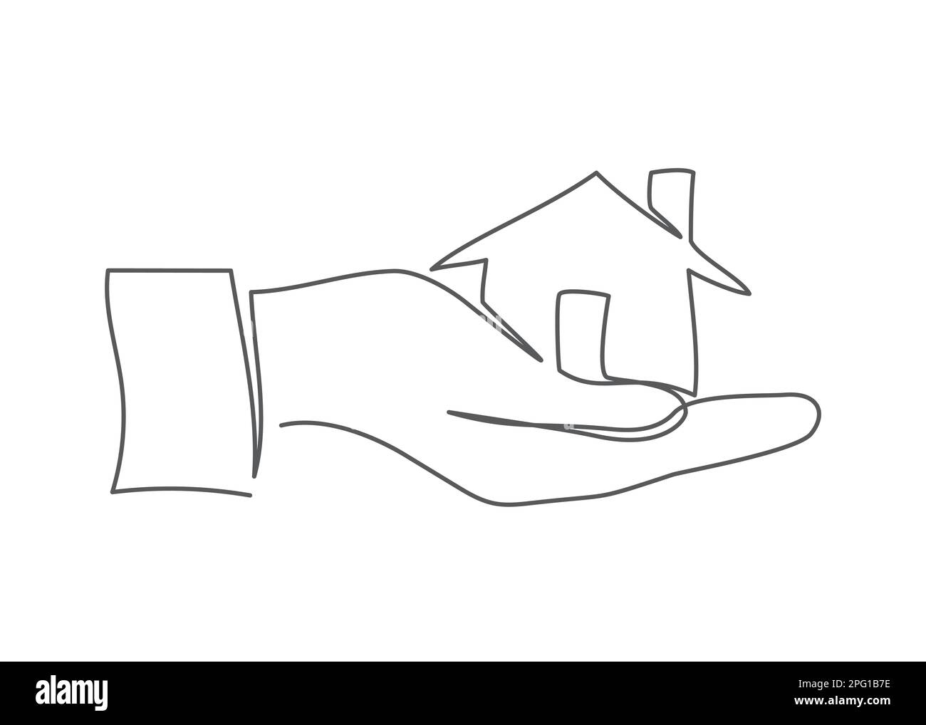 Home in hand One line drawing on white background Stock Vector Image ...