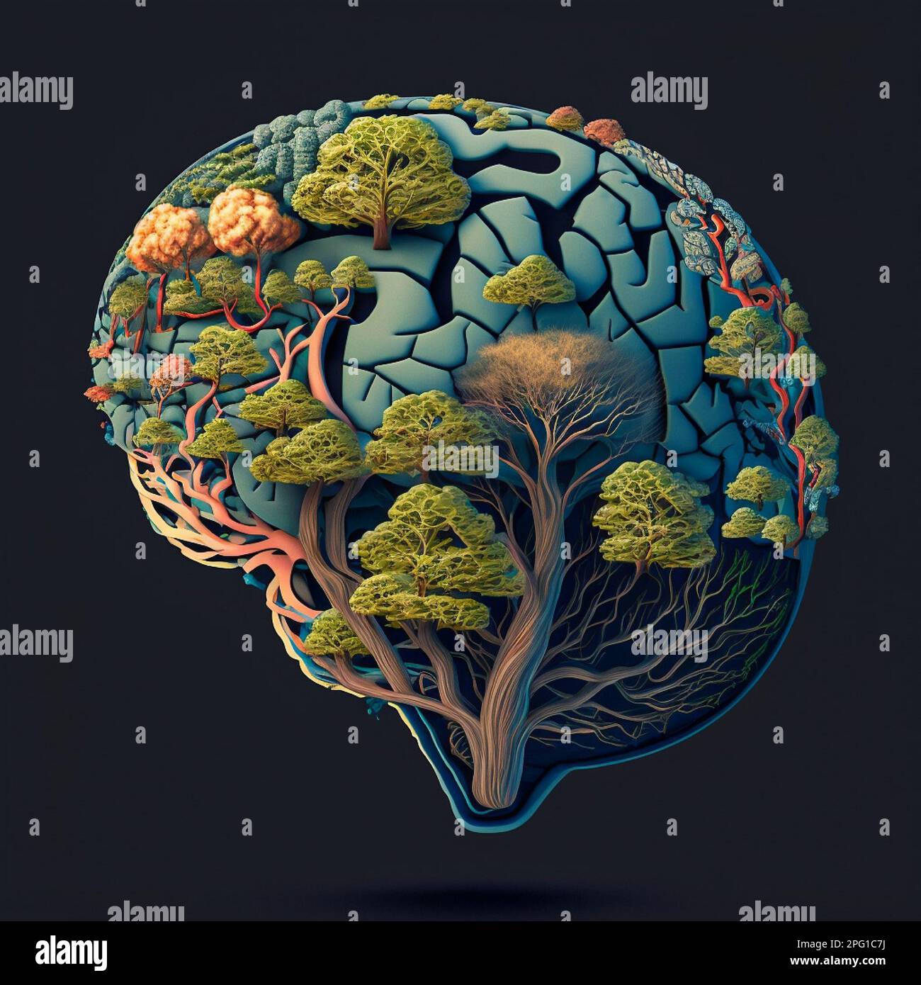 Illustration green color human brain hi-res stock photography and ...