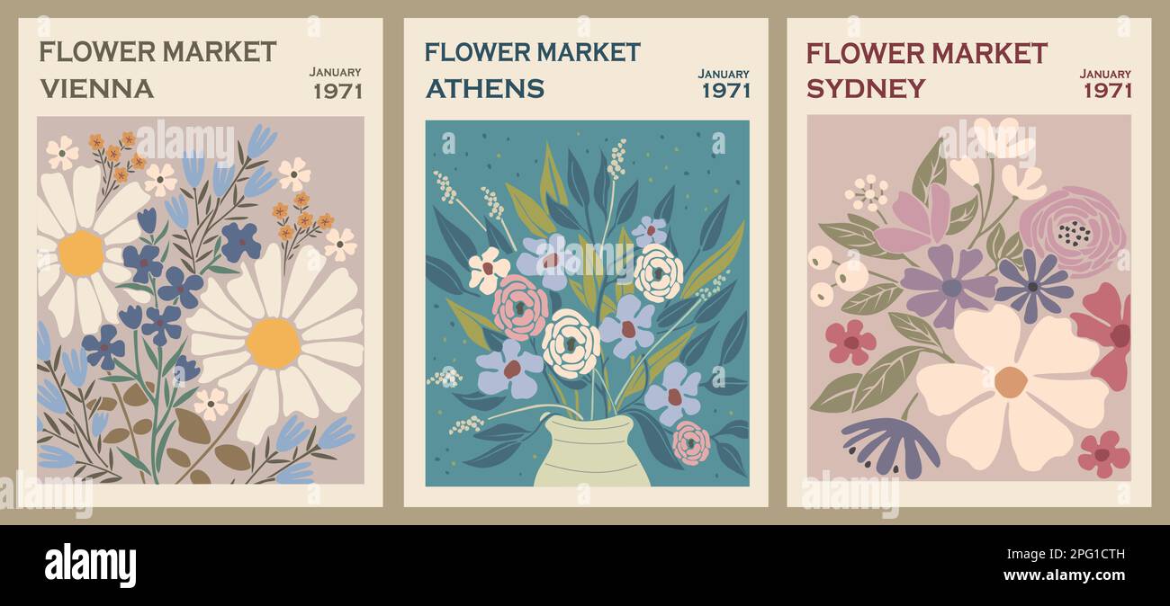Set of abstract Flower Market posters vector art Stock Vector Image ...