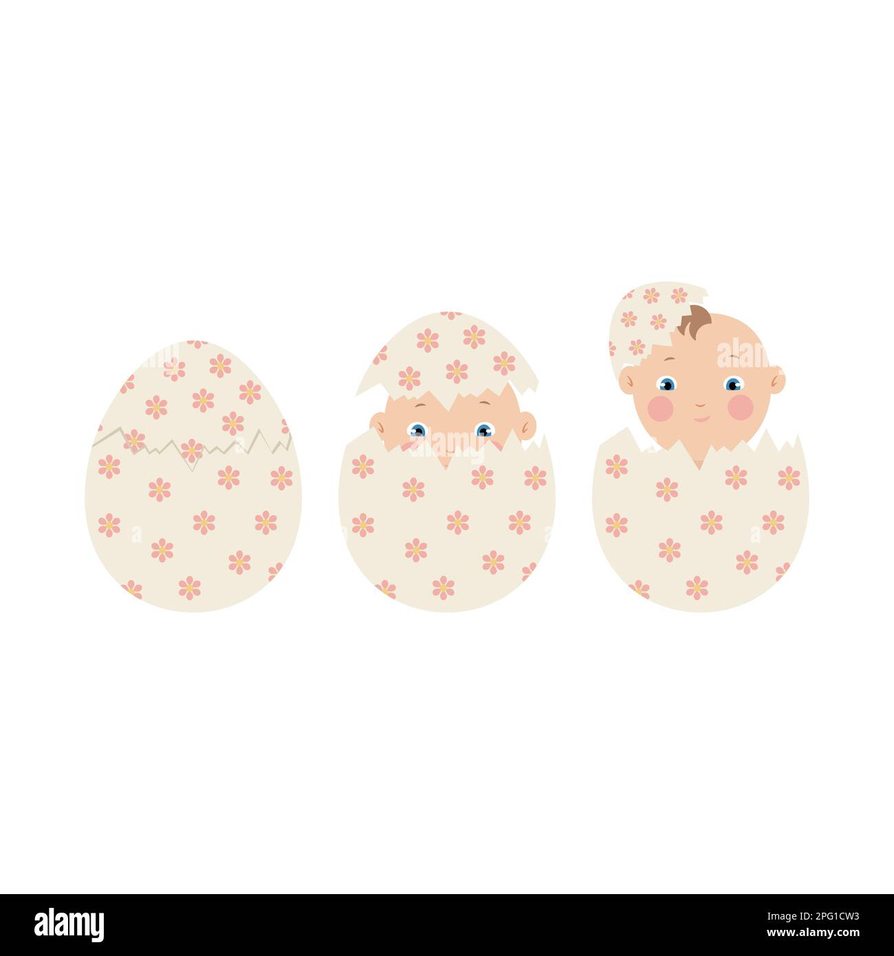 Human baby hatching from egg, embryo development evolution, vector ...