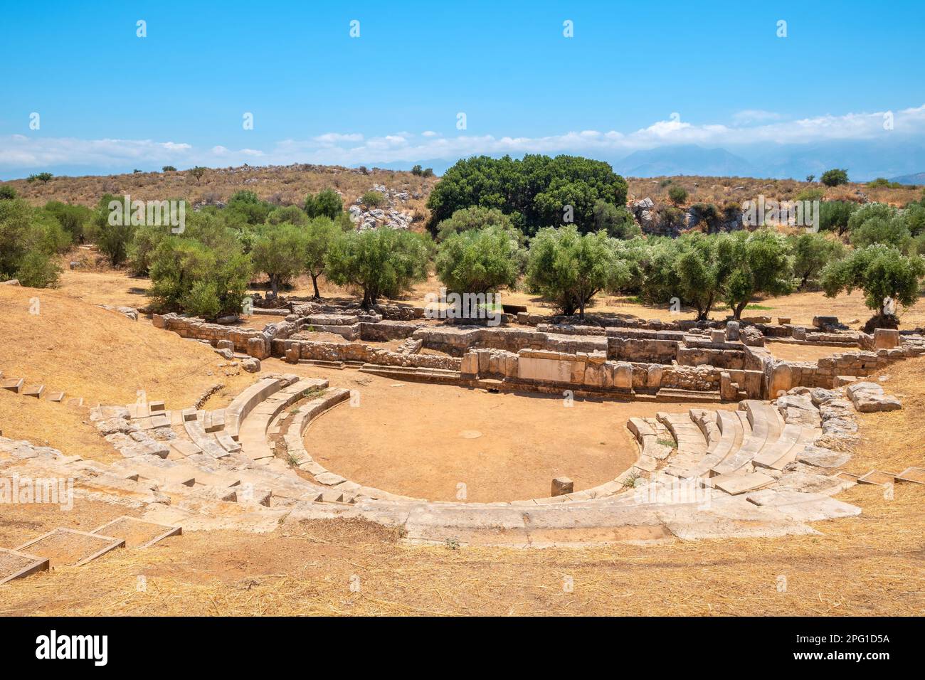 View of ruined amphitheater in Aptera ancient city. Crete, Greece Stock ...