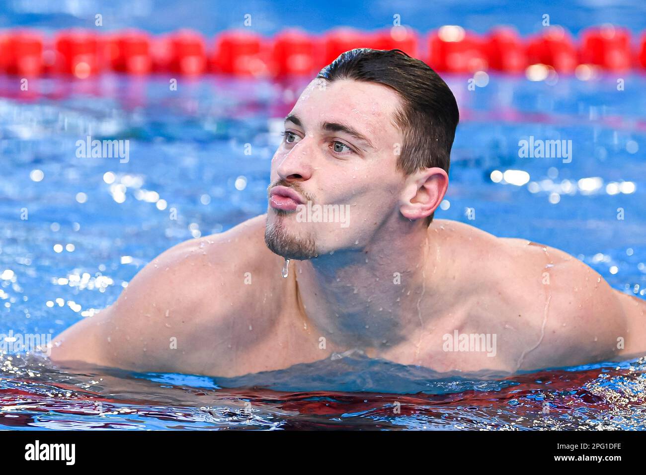 Maxime Grousset during a new swimming competition, the Giant Open on ...
