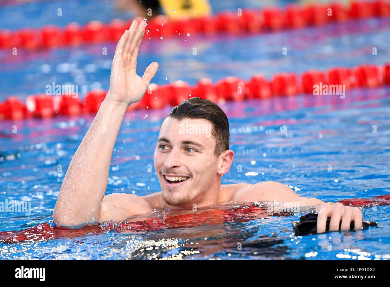 Maxime Grousset during a new swimming competition, the Giant Open on ...