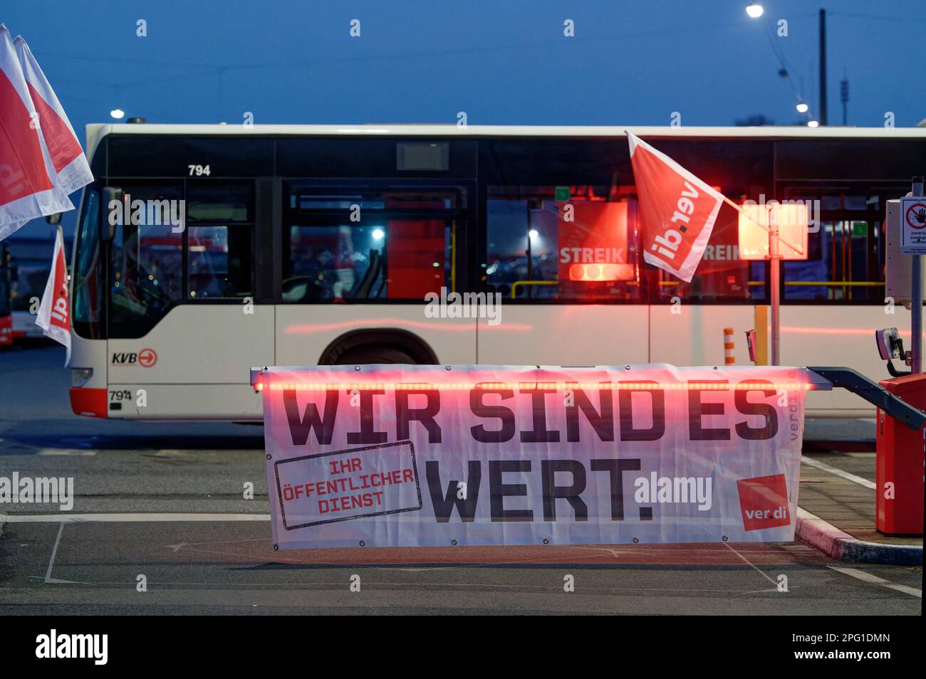 Cologne, Germany. 20th Mar, 2023. A KVB bus blocks the access to a ...