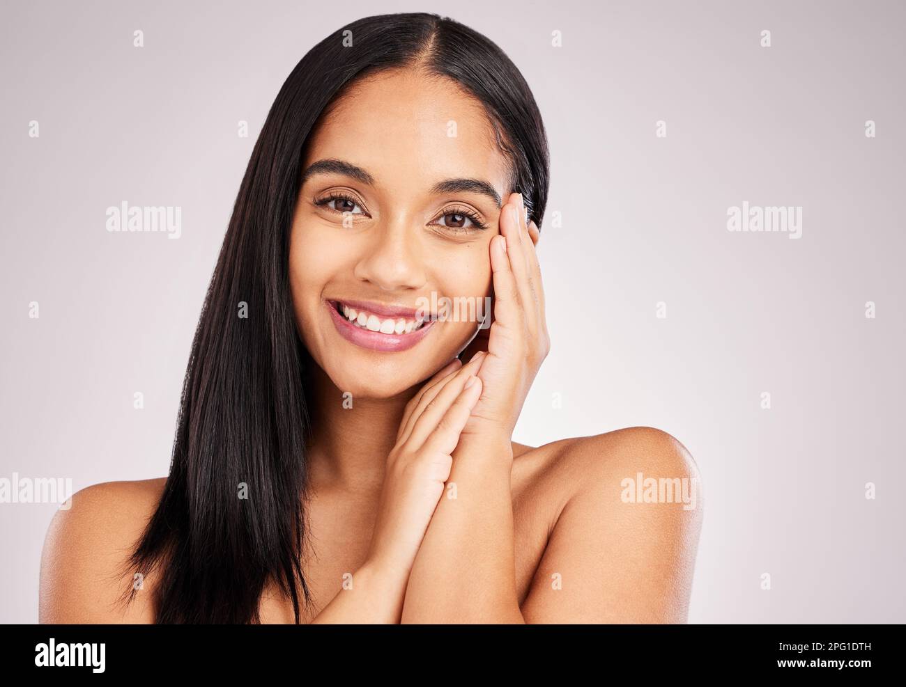 Beauty, skincare and happy with portrait of woman in studio for spa treatment, cosmetics and ...