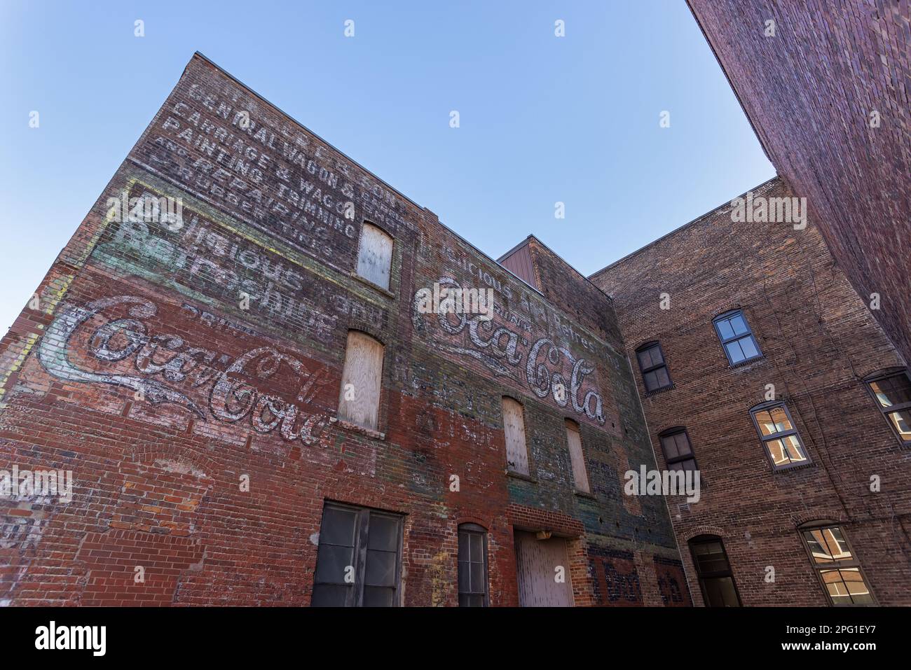 Classic hand painted Coca-Cola ghost sign on a brick wall in Burlington ...