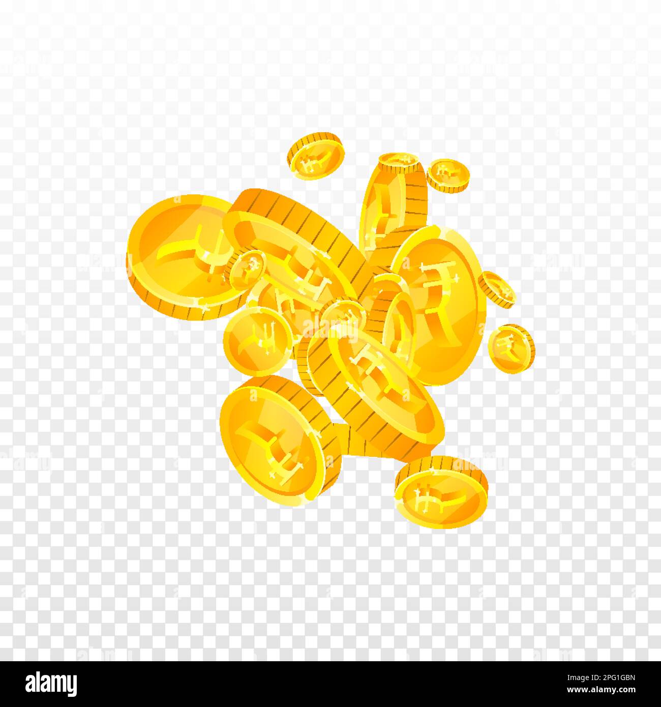 Indian rupee coins falling. Scattered gold INR coins. India money ...