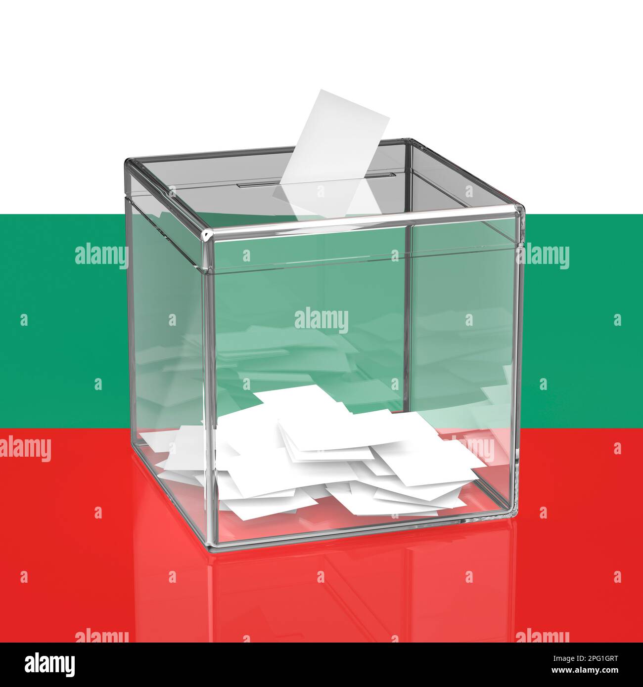Concept image for election in Bulgaria, ballot box with voicing paper ...