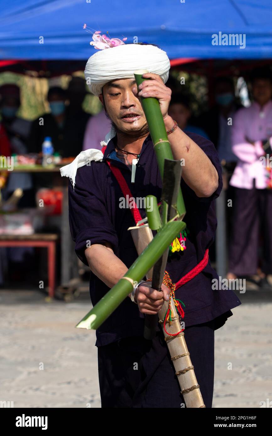 People of Achang ethnic group show the cultural customs and traditional ...