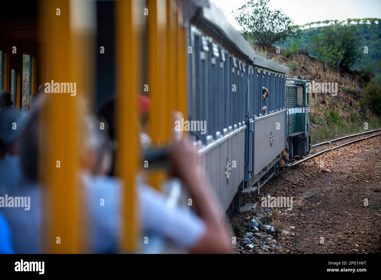 Inside the touristic train used for tourist trip through the RioTinto ...
