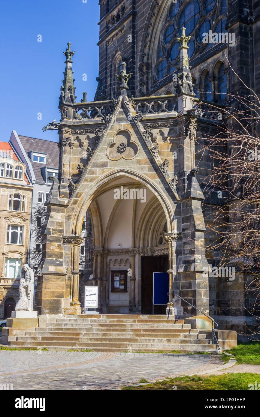 Entrance to the historic Peterskirche church in Leipzig, Germany Stock ...