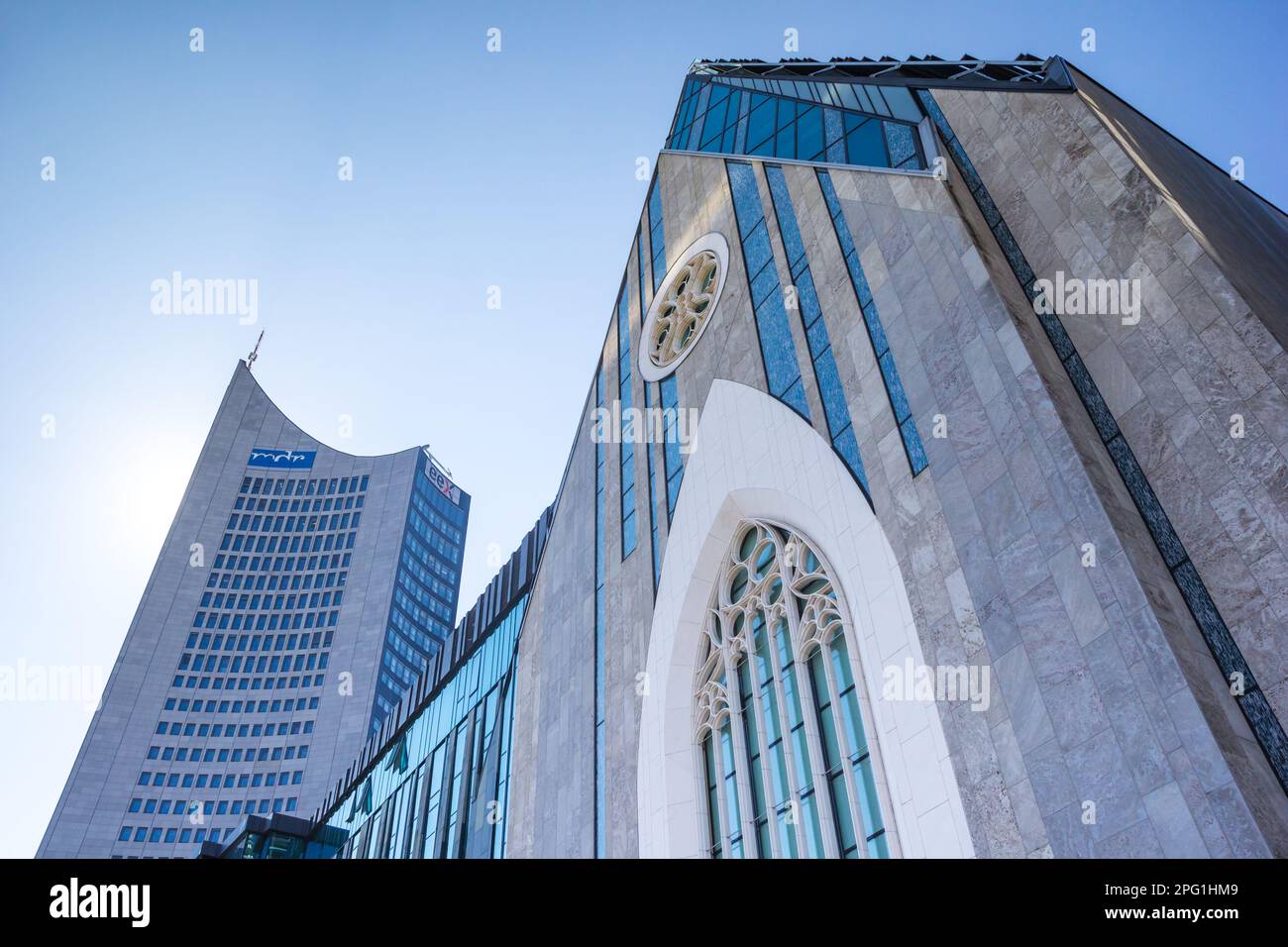 University church and panorama tower in Leipzig, Germany Stock Photo ...