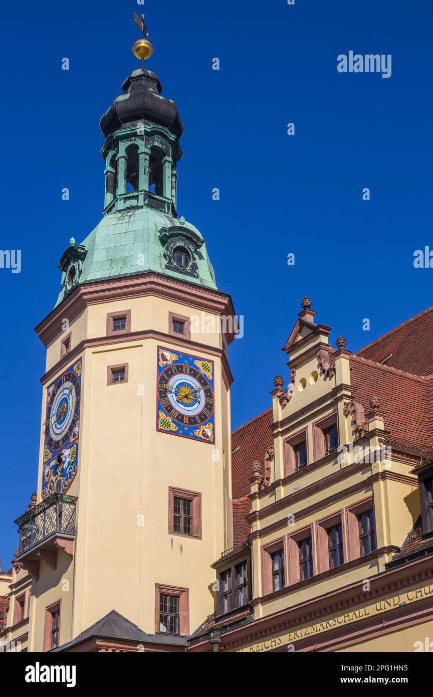 Tower of the historic Old Town Hall building in Leipzig, Germany Stock ...
