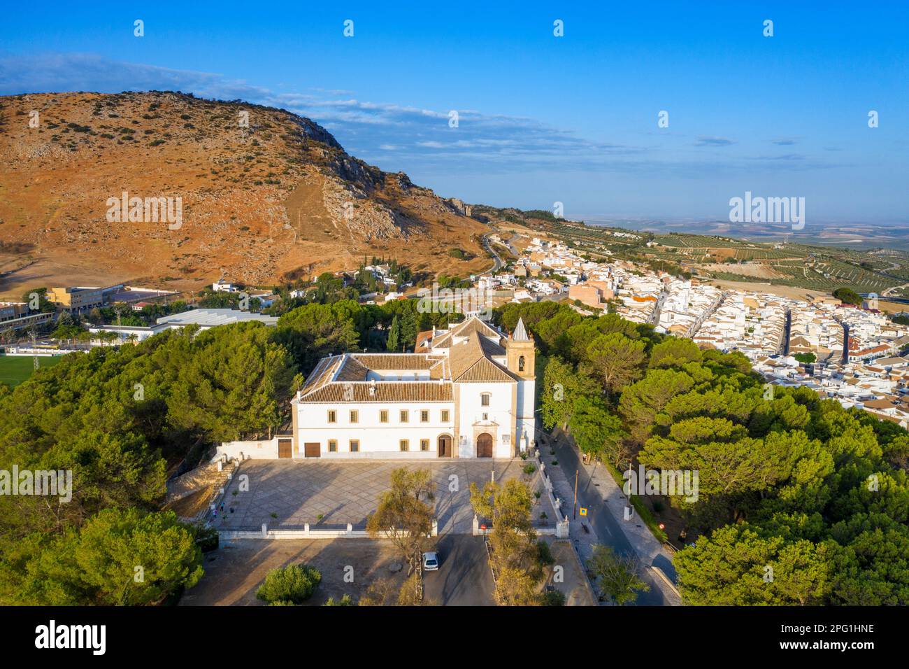 Aerial view of Convento de San Francisco covnet in Estepa, Seville ...