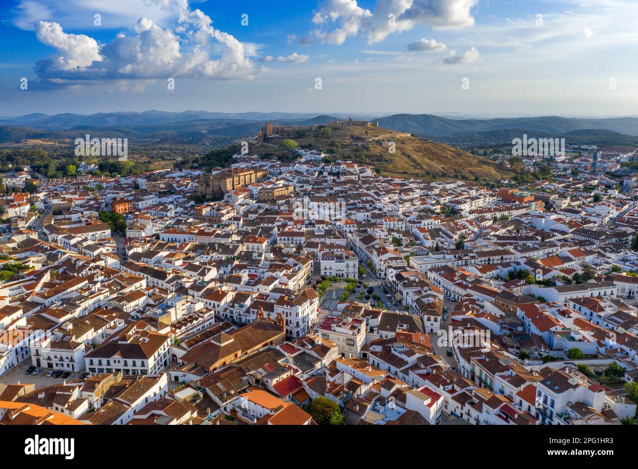 Aerial view of Aracena village. Panoramic View over village in the ...