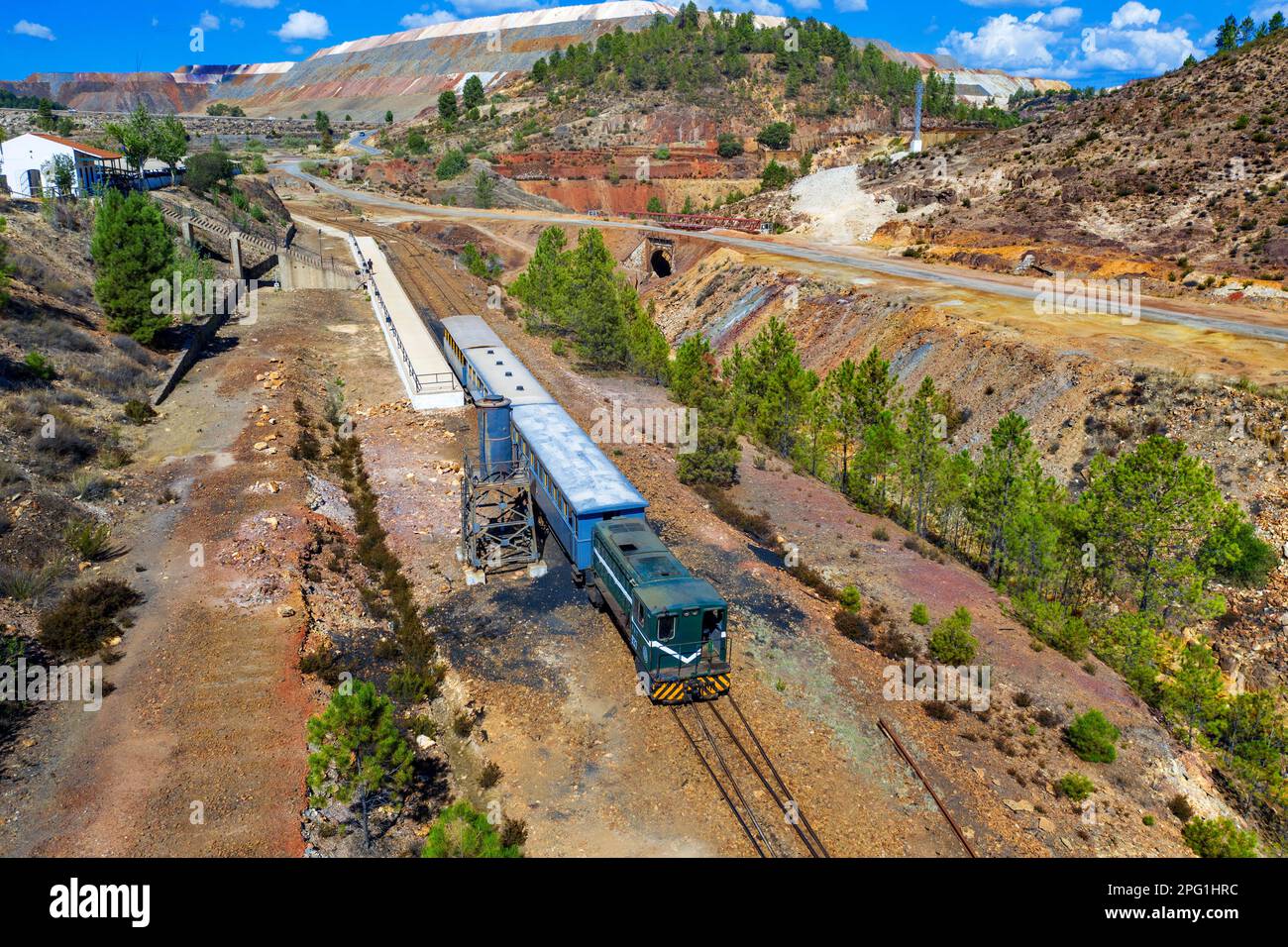 Old touristic train used for tourist trip through the Rio Tinto mining ...