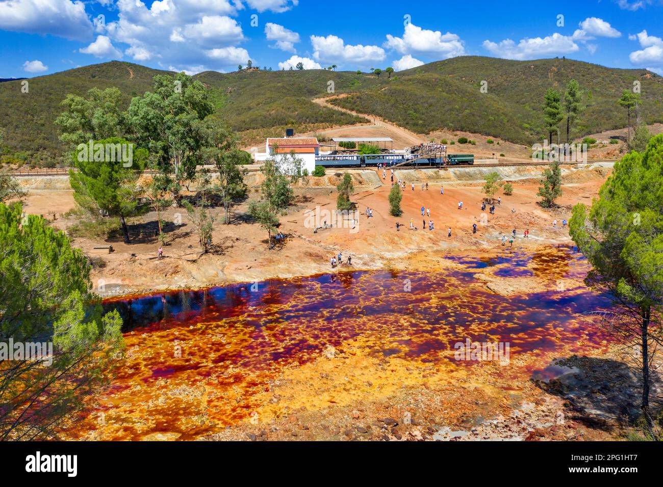 Old touristic train used for tourist trip through the Rio Tinto mining ...