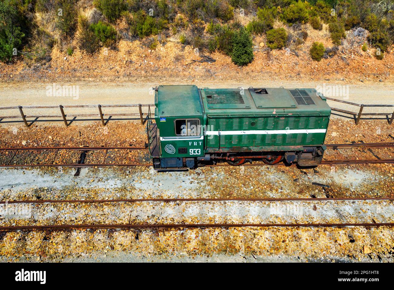 Old touristic train used for tourist trip through the Rio Tinto mining ...