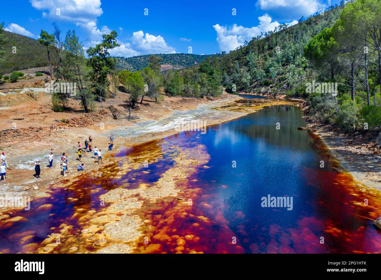 Blood red mineral laden water Rio Tinto river Minas de Riotinto mining ...
