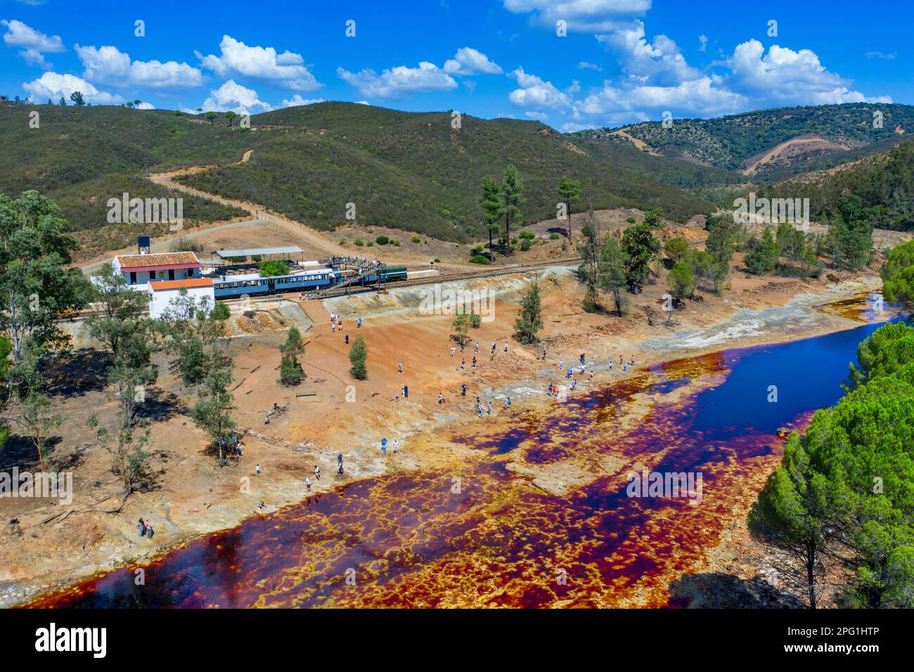 Old touristic train used for tourist trip through the Rio Tinto mining ...