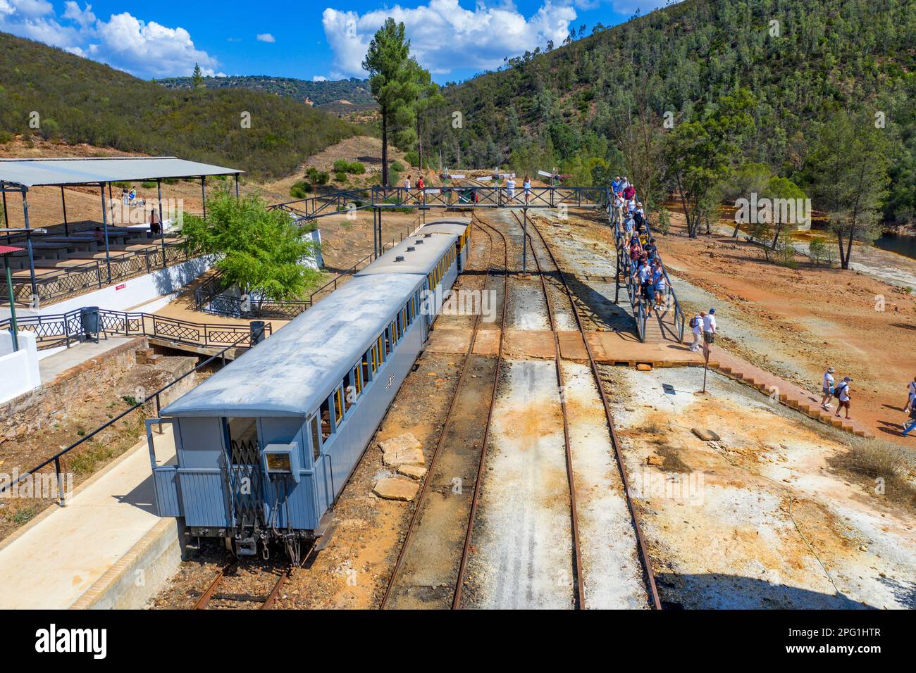 Old touristic train used for tourist trip through the Rio Tinto mining ...