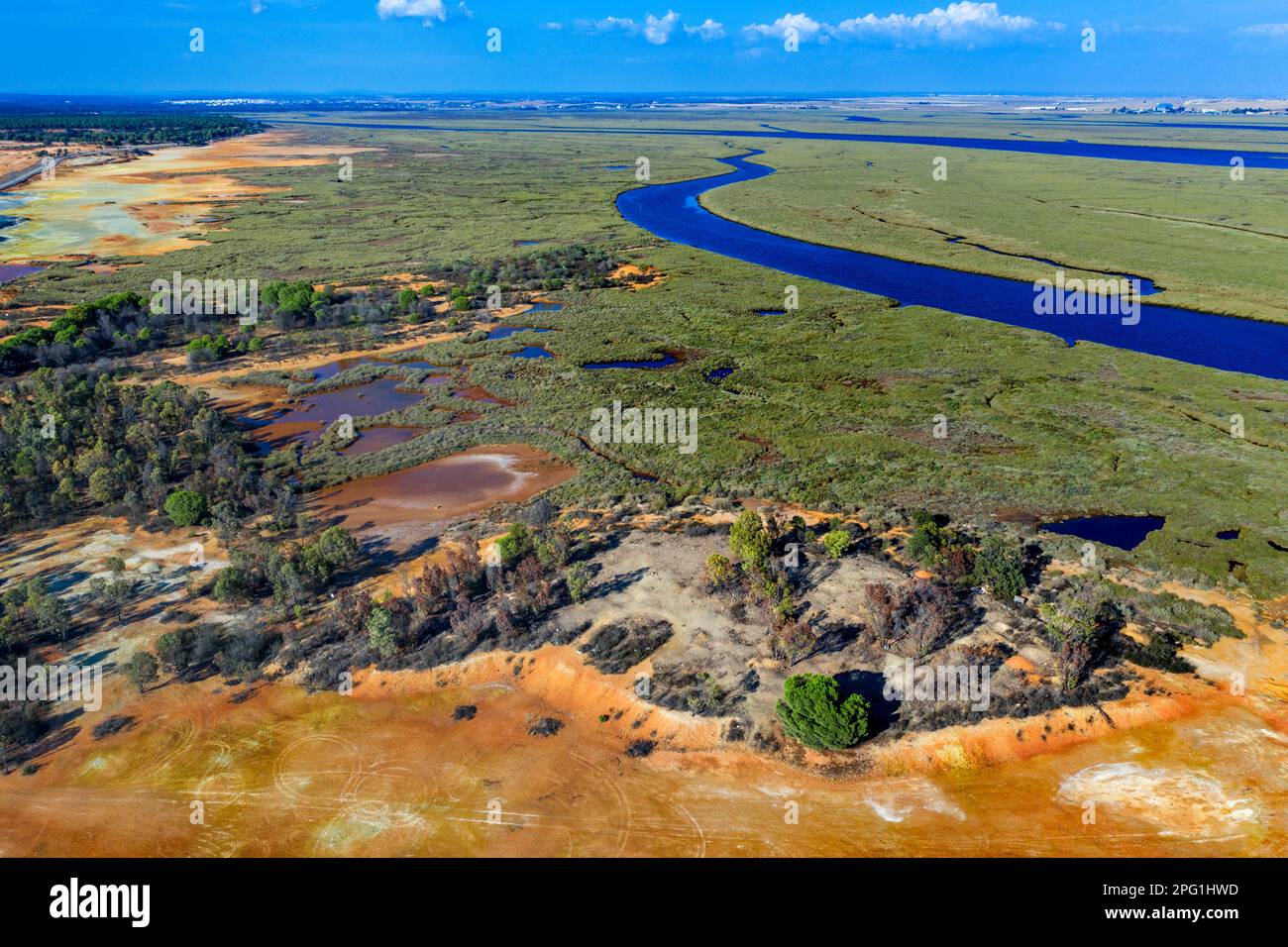 Aerial view on marshlands, Marismas del Odiel Bahia de Cadiz Natural ...