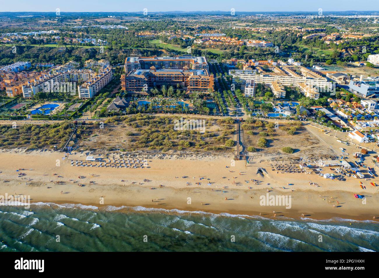 Aerial view of Playa de la Antilla beach hotels Lepe Huelva Province ...