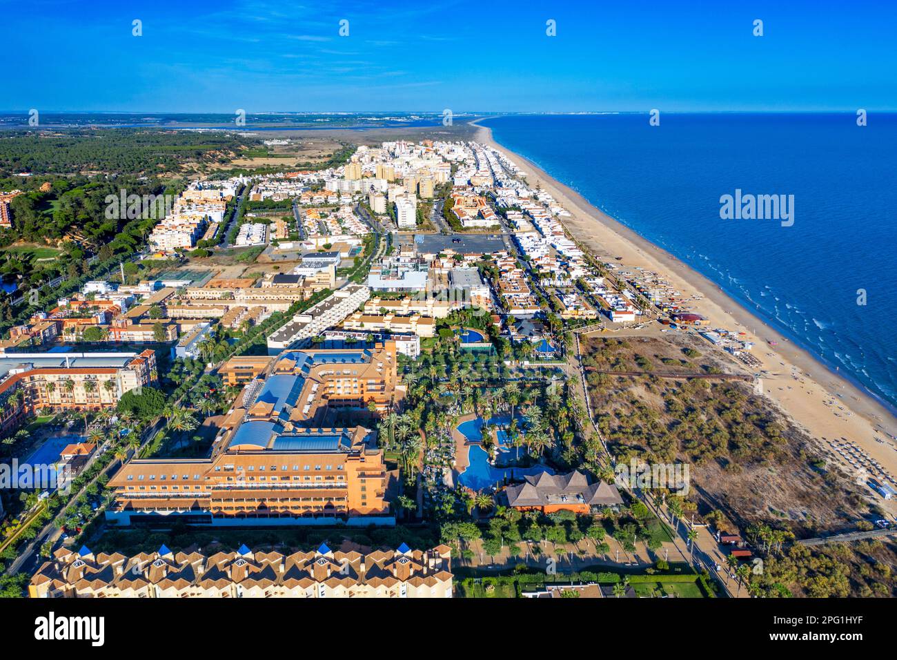 Aerial view of Puerto Antilla Grand Hotel, Lepe, Huelva province ...