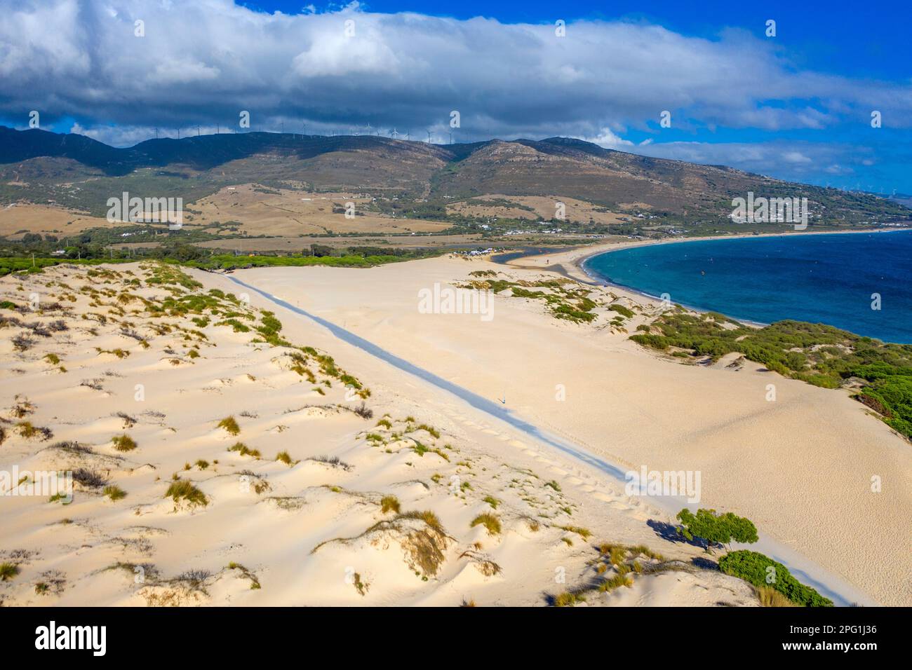 Playa Punta Paloma beach, aerial view of Duna de Valdevaqueros dune ...