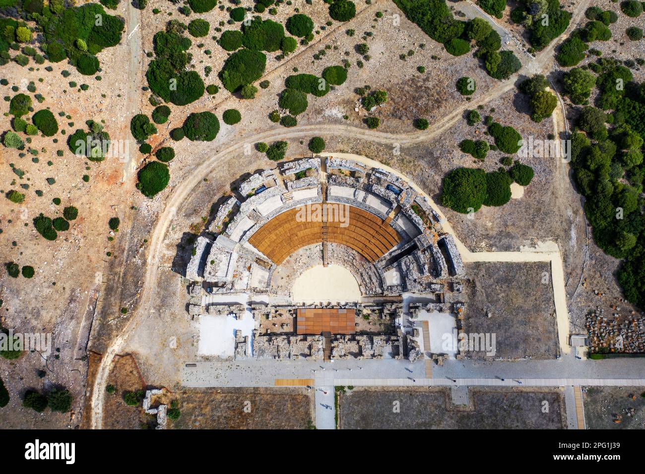 Aerial view of roman theatre ruins of Baelo Claudia at Bolonia, Costa ...